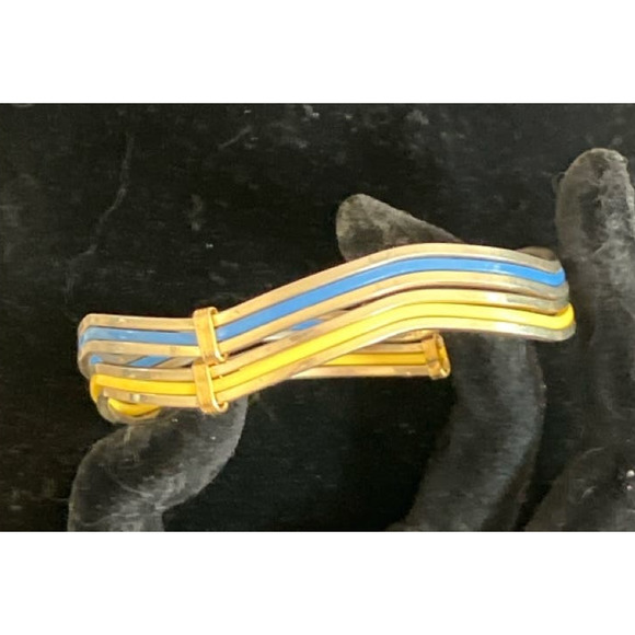 Unknown | Jewelry | Vintage Gold Tone Blue And Yellow Enameled Bangle ...